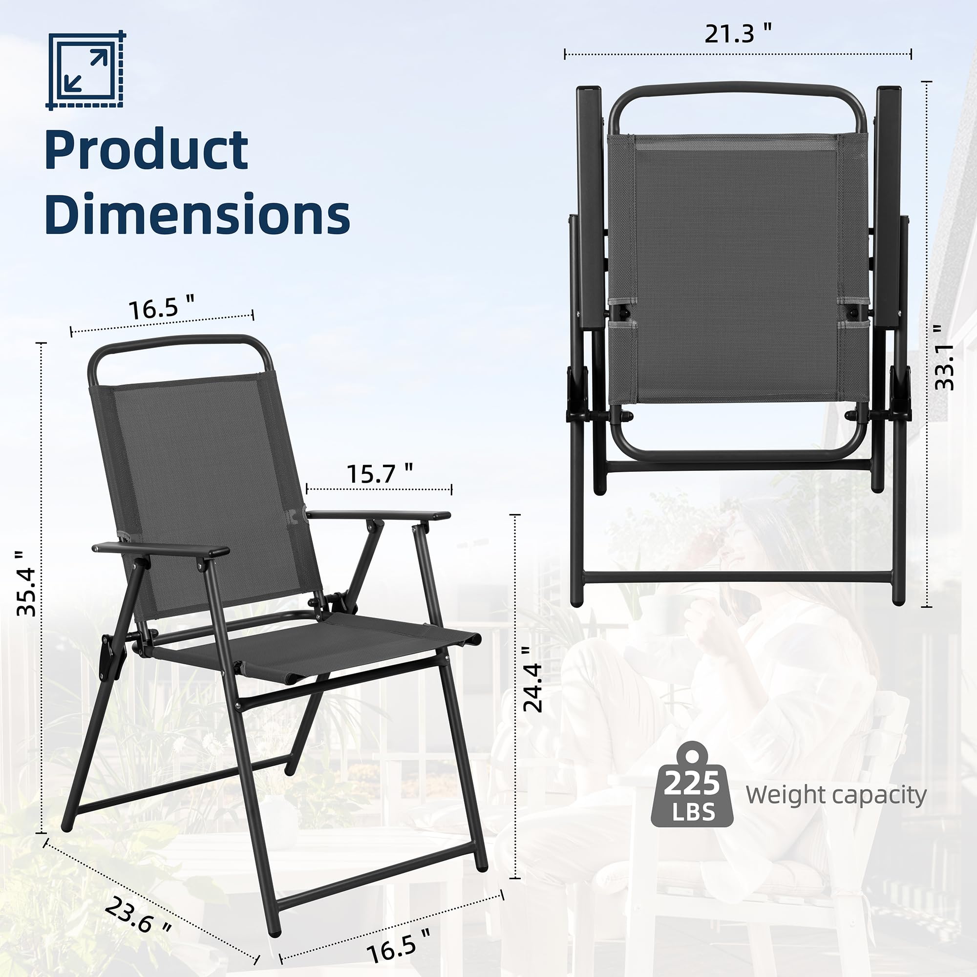 JY QAQA Patio Dining Chairs 4 Set with Armrests Folding Outdoor Chairs Used for Camping Garden Backyard Pool Porch,Brown