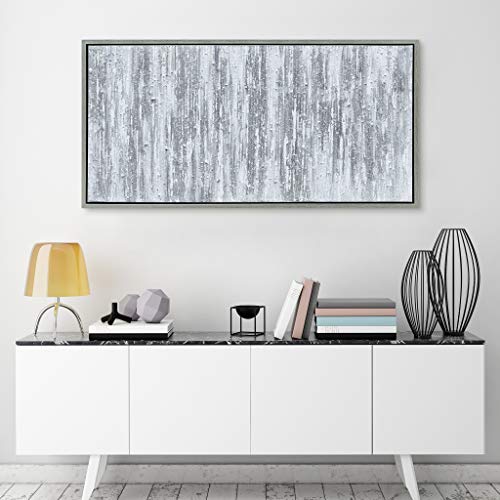 Empire Art Direct Abstract Wall Art Textured Hand Painted Canvas by Martin Edwards, Champagne Frame, 24" x 48", Silver Frequency