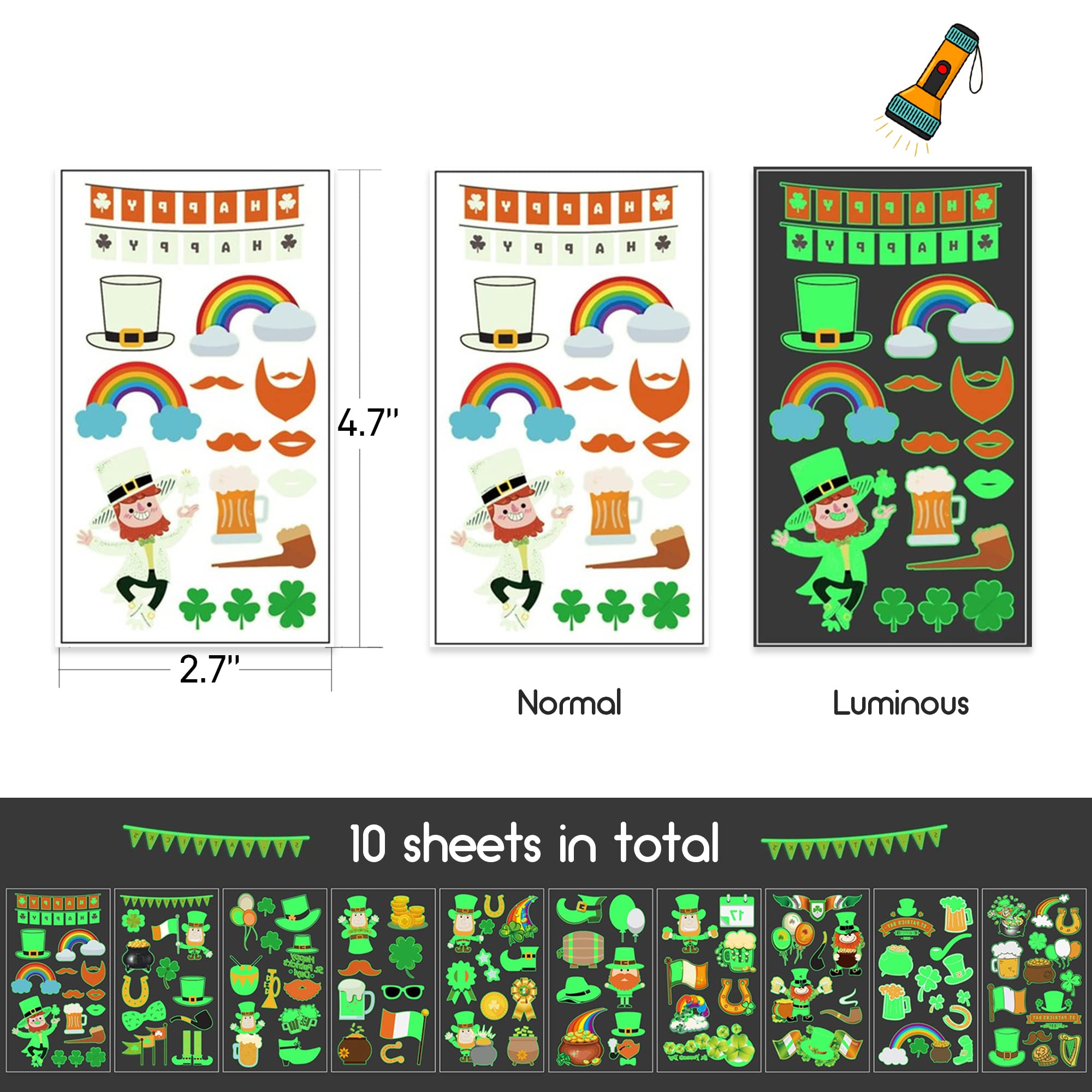 IWANTDIY St Patrick Shamrock Temporary Tattoos, 10 Sheets, Color 02, Waterproof