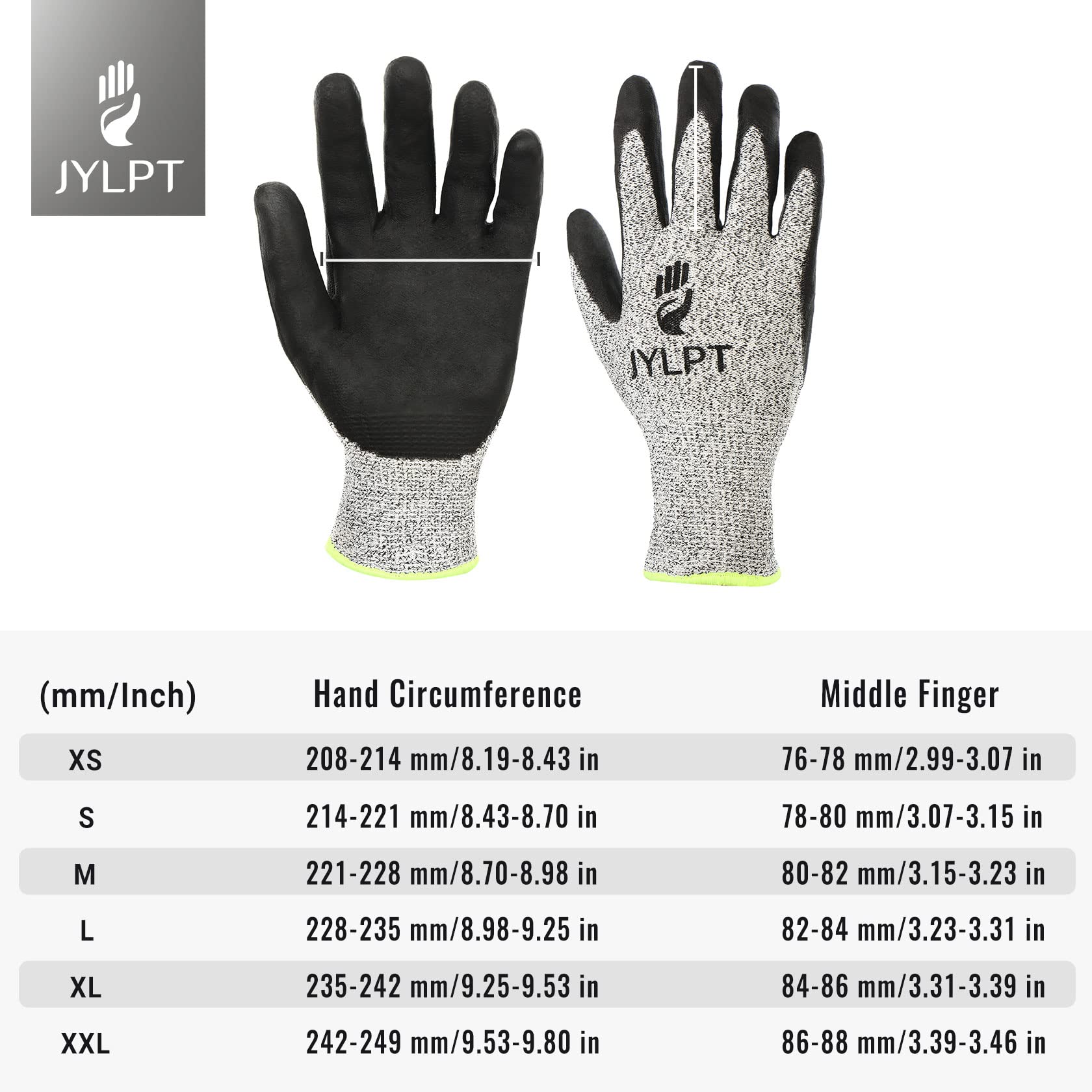 JYLPT Level 5 Protection Cut Resistant Gloves, 3D-Comfort Fit,Cutting Gloves with Strong Grip & Durable,Comfortable Cut Proof Gloves Safety Work Gloves Size L