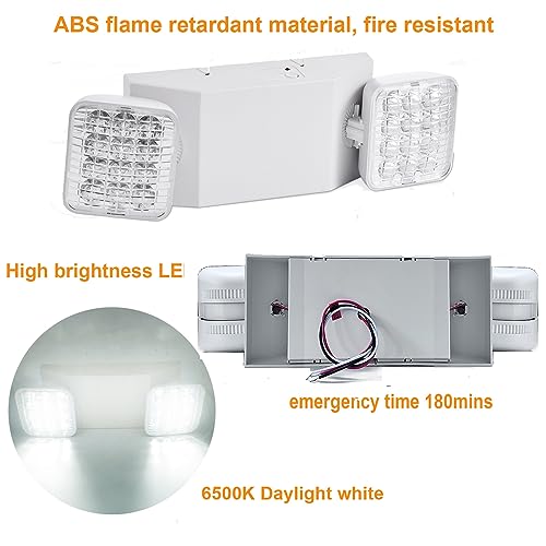 Led Emergency Lights Fixture 12 Pack, LED Emergency Light for Home Power Failure, Commercial LED Emergency Light with Battery Backup, Adjustable Two Head Emergency Exit Lights, Hardwired Square