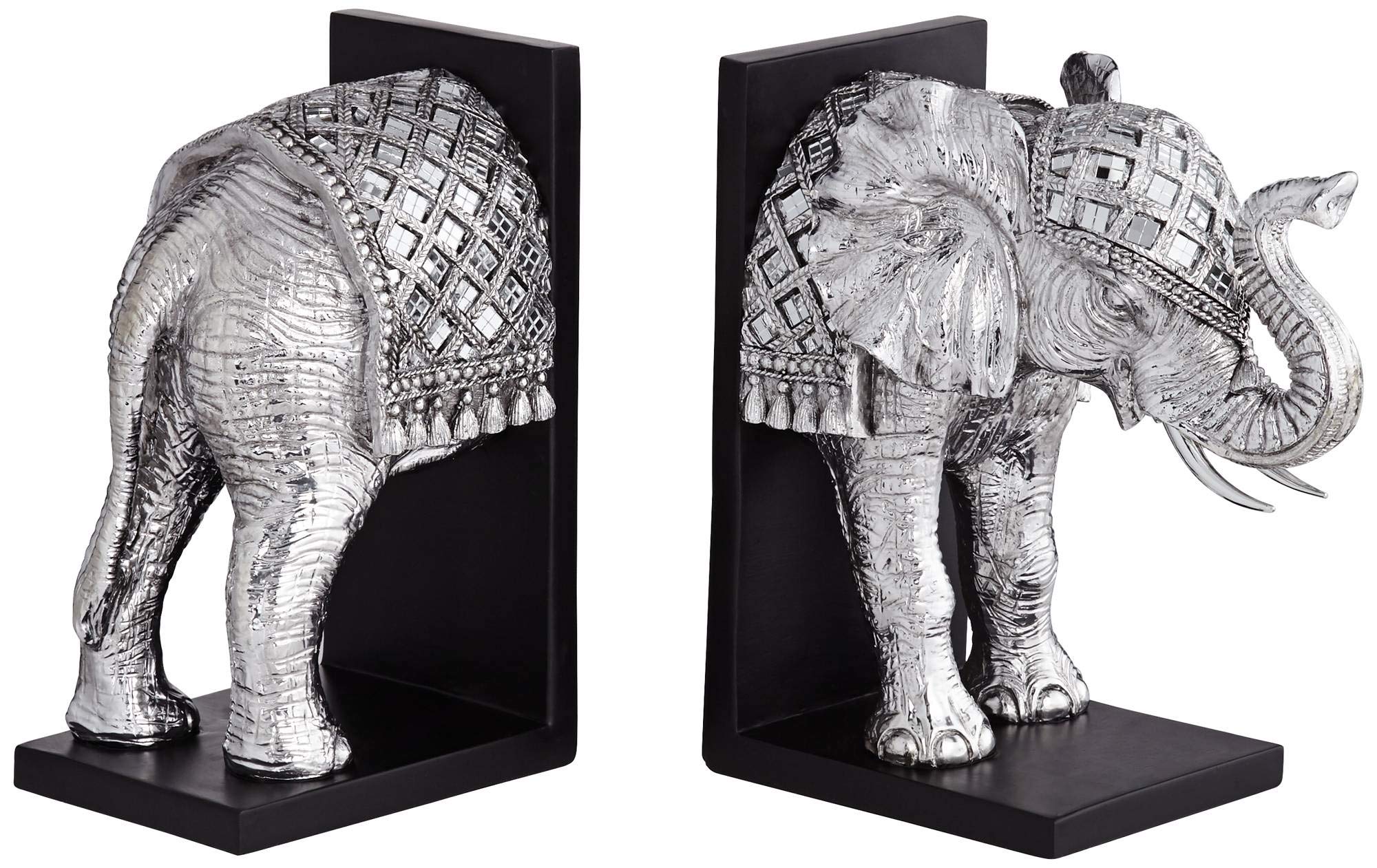 Elephant 9 1/4" High Silver Book Ends - Dahlia Studios