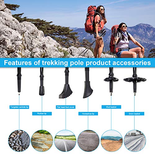Folding Trekking Poles - 2pcs Pack Adjustable Strong Lightweight Walking Sticks, Tri-Fold Quick Adjust Flip-Lock Padded Strap Perfect for Backpacking and Snowshoeing