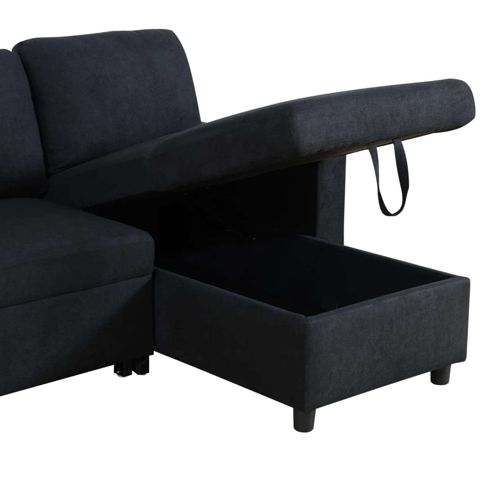 MODCART Moden 83'' L-Shape Flannelette Sectional Sofa with Storage Chaise, Upholstered Backrest, Modern 3 Seat Sleeper Couch w/Pull-Out Bed, for Living Room, Apartment, Offce