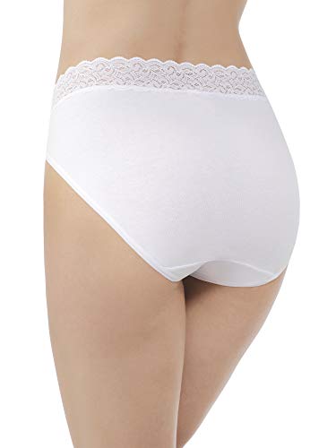Vanity Fair Women's Flattering Lace Cotton Stretch Panties, Hi Cut-White, 8