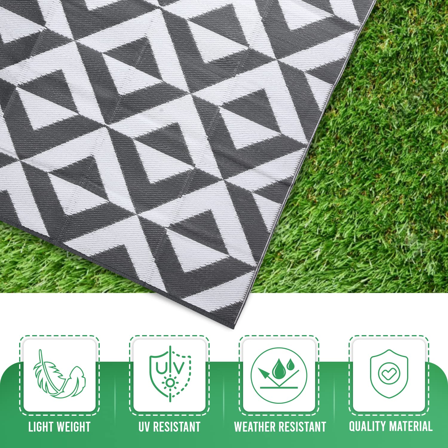 Eleet Reversible Mats, Plastic Straw Rug 3x5 ft - Modern Area Rug - Waterproof Portable Outdoor Rug RV, Patio, Backyard, Deck, Picnic, Beach, Trailer, Camping (3 x 5 ft, Olive Green)