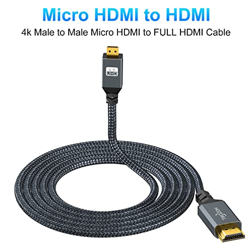 Twozoh 4K Micro HDMI to HDMI Cable 1FT, Short High-Speed Full HDMI to Micro HDMI Braided Cord Support 3D 4K/60Hz 1080p