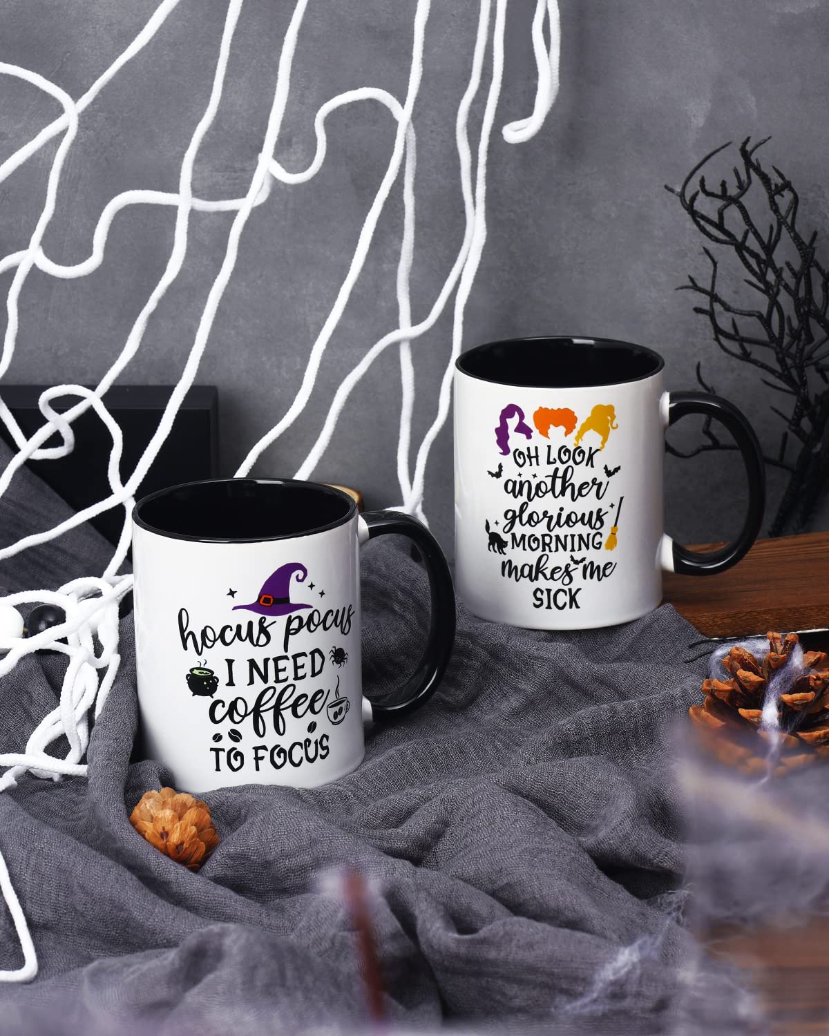 Halloween Coffee Mugs Set of 2 Witch Cup Fall Mugs Coffee Gift Funny Novelty Halloween Tea Cups Farmhouse Autumn Tiered Tray Decorations Present Treat or Trick Couple Halloween