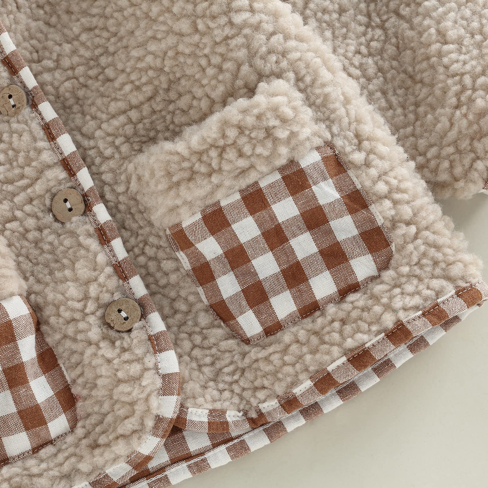 Infant Baby Boy Girl Fall Winter Clothes Fleece Jacket Long Sleeve Buttons Down Warm Plush Coat Outerwear Tops (Khaki Plaid, 12-18 Months)