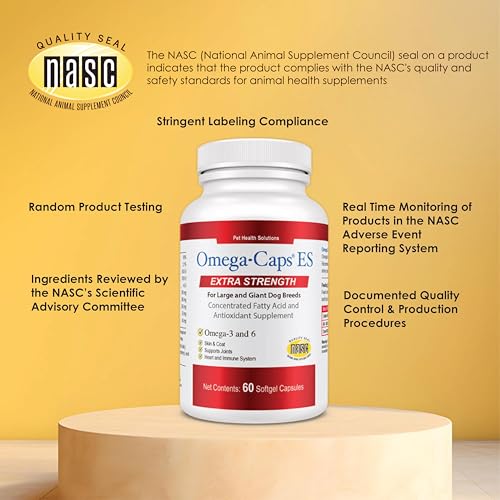 Omega-Caps Extra Strength for Large Breeds-Vet Formulated for Healthy Radiant Skin & Coat While Reducing Excess Shedding. Contains Omega 3 for Immune System Support, Easy to Dose, 60 Soft Gel Capsules
