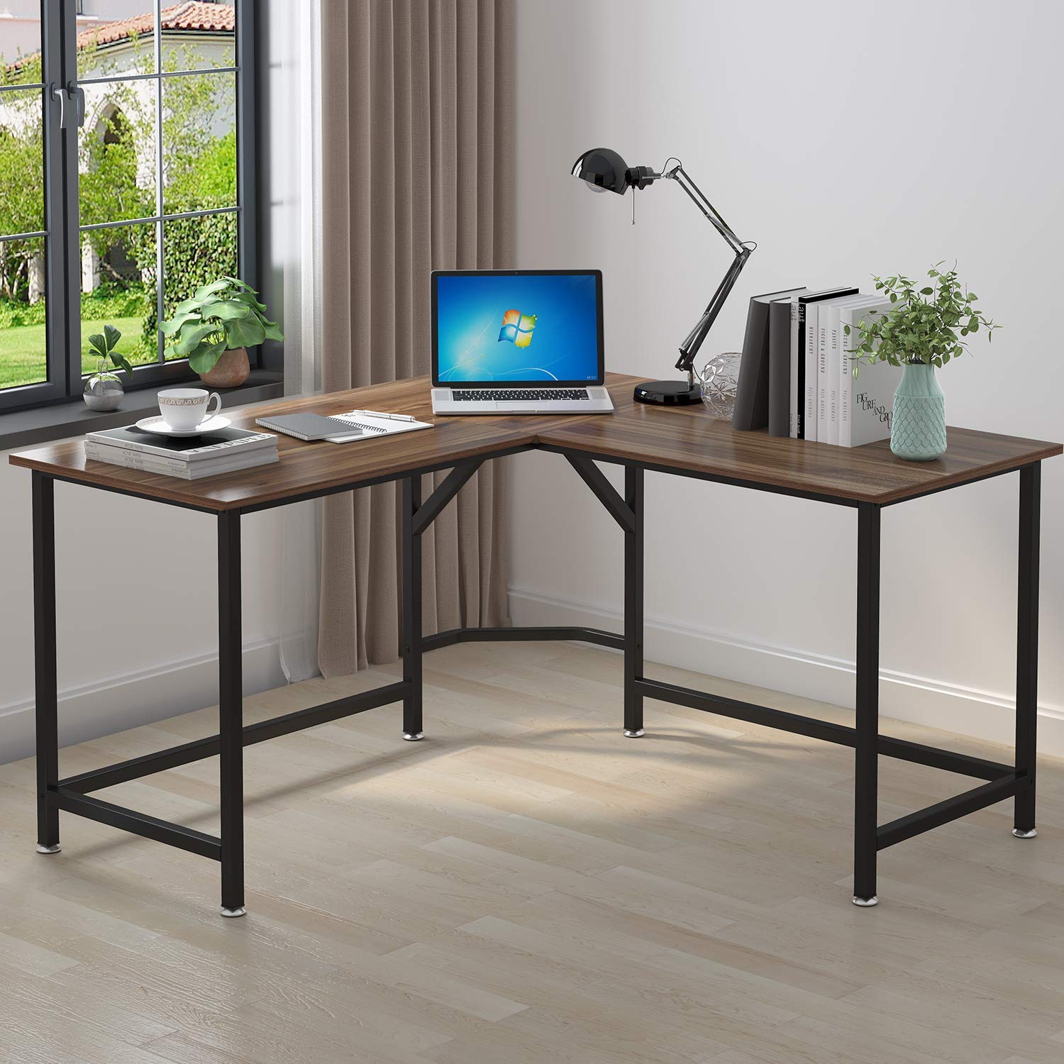 ELEGANT L-Shaped Computer Desk 55" x 55" with 29" Deep Writing Desk, Home Office Desk Large Writing Desk Workstation Study Desk, L Shaped Computer Desk(Oak Brown)