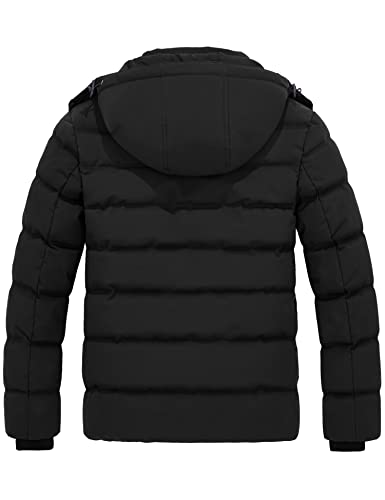 Wantdo Men's Hooded Winter Padded Puffer Coat Windproof Puffer Jacket (Black, Large)