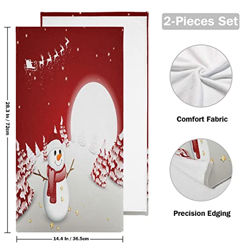 JSTEL Christmas Snowman Kitchen Towels Set of 2,Super Absorbent Dish Drying Towels Rectangle 28.3x14.4 inch Microfiber Kitchen Hand Towels Xmas Pattern