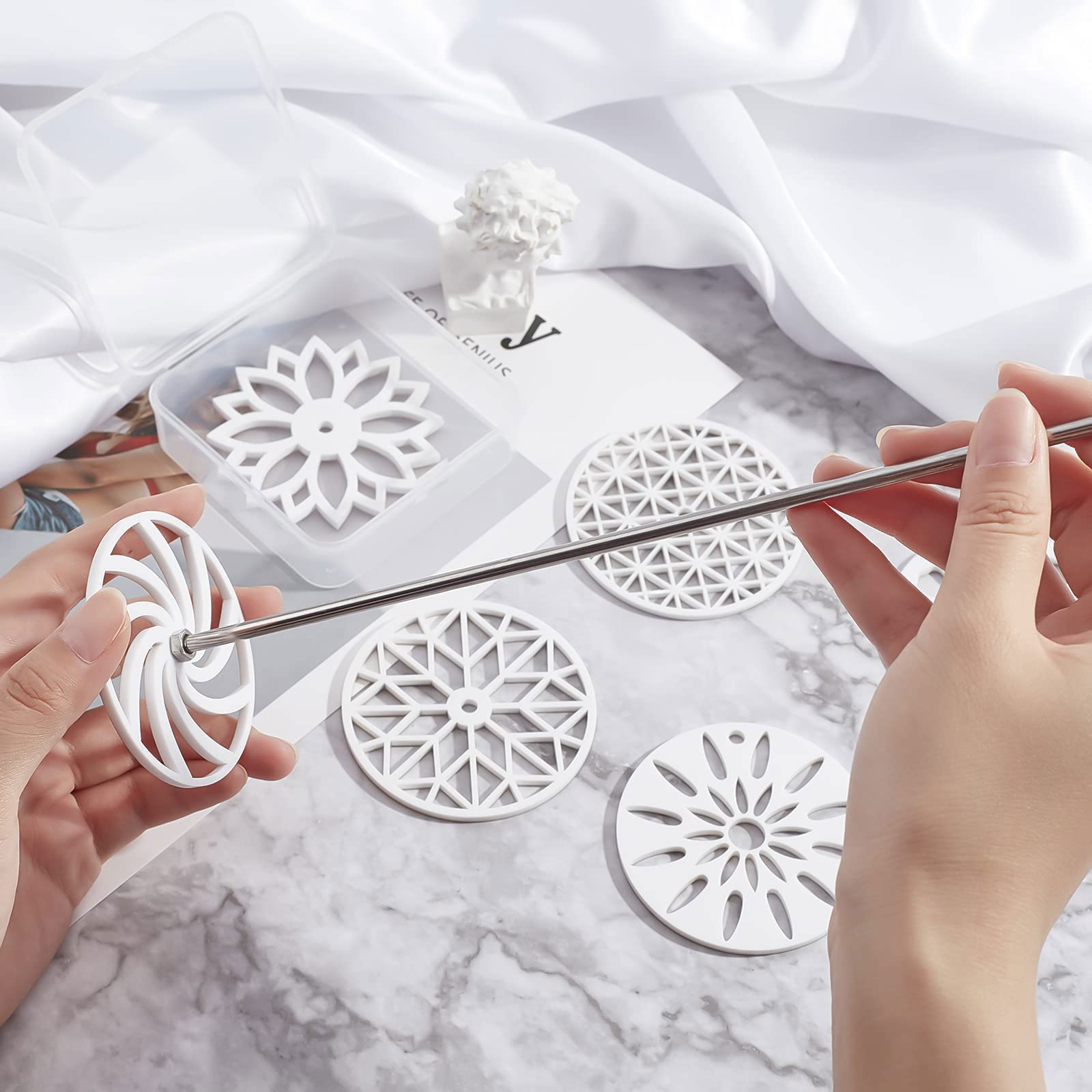 For Creative Soap Mold Tools Set Includes 6 Pcs 7cm Round Flower Templates 1 Pc Stainless Steel Rod 1 Pc Clear Storage B Soap Making Supplies Kit For Adults Kids