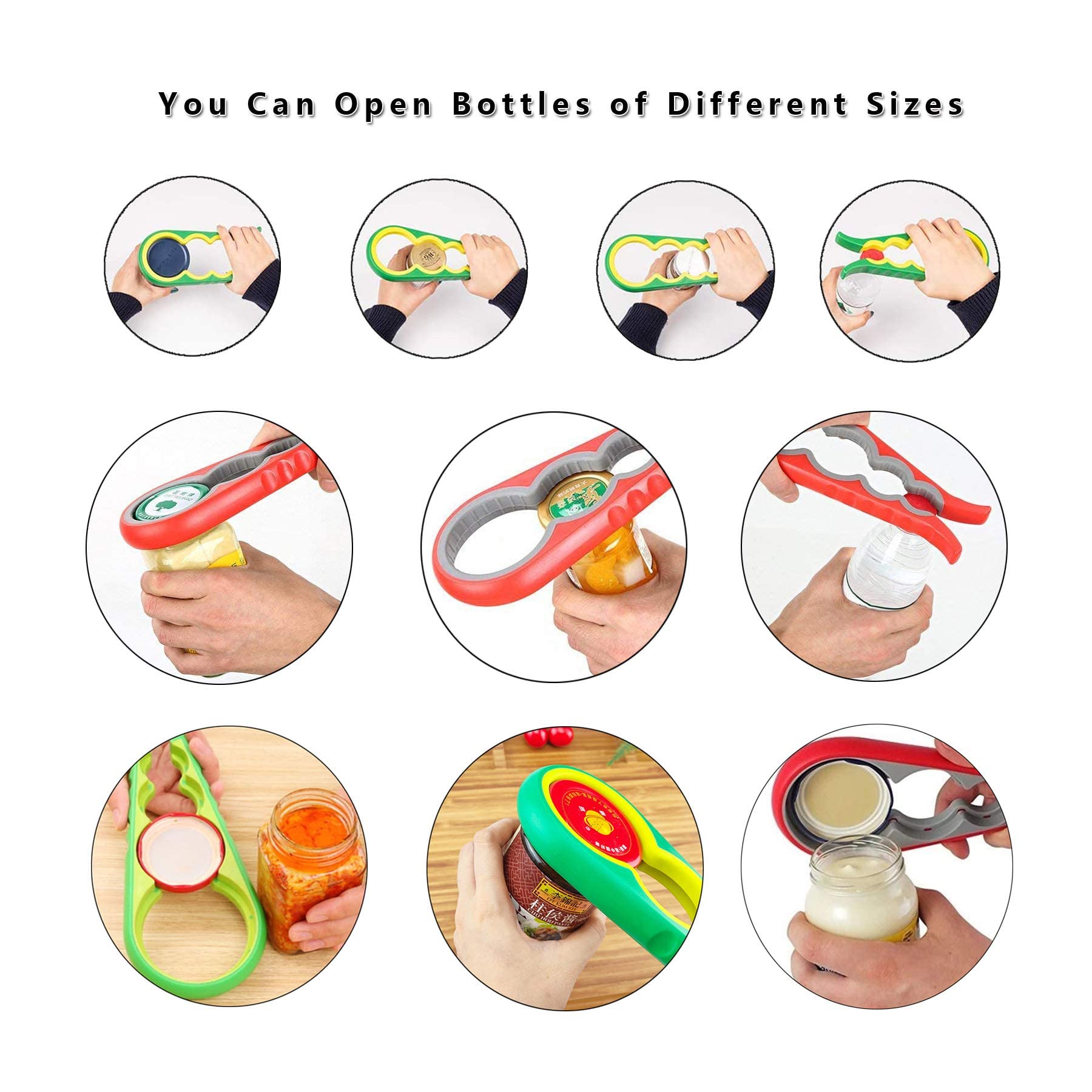 JINSHIN Jar Opener,Bottle Opener,Jar Gripper,Can Opener,Jar Lid Opener,Jar Opener for Arthritic Hands & Weak Hands & Seniors and Woman (Red)