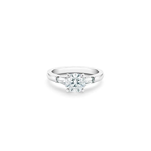ISAAC WOLF 10k 2 Carat Round Tapered Baguette Genuine Moissanite Diamond Anniversary Ring in Solid White, Yellow OR Rose GOLD (White Gold, 7)