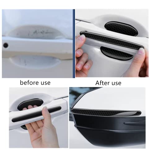 HUARXUNEG 8pcs Car Door Handle Scratched Protective Film Side Stick Scratched Door Protector Film Car Door Handle Reflective Strip Sticker Suitable for Most Car Models Black Honeycomb Pattern