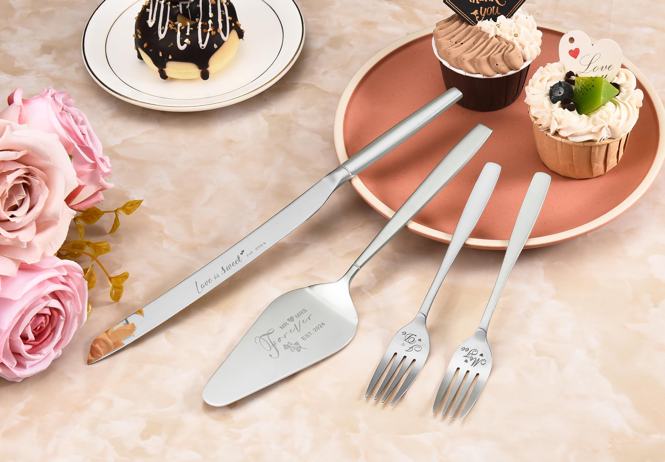 Parihy Wedding Cake Cutting Set, Sliver Wedding Cake Knife and Server Set 2024 with Forks, Mr and Mrs Cake Cutting Set for Wedding, Engagements Anniversaries (Silver)