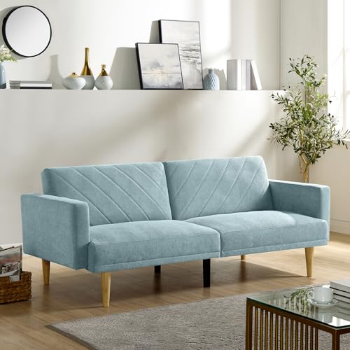 Modern Multi-Functional Convertible Futon Sofa Bed with Tapered Wood Legs Ideal for Small Living Room,Multi-Color Options Split Adjustable Backrest Loveseat Couch Easily Converts to Sleeper Sofabed