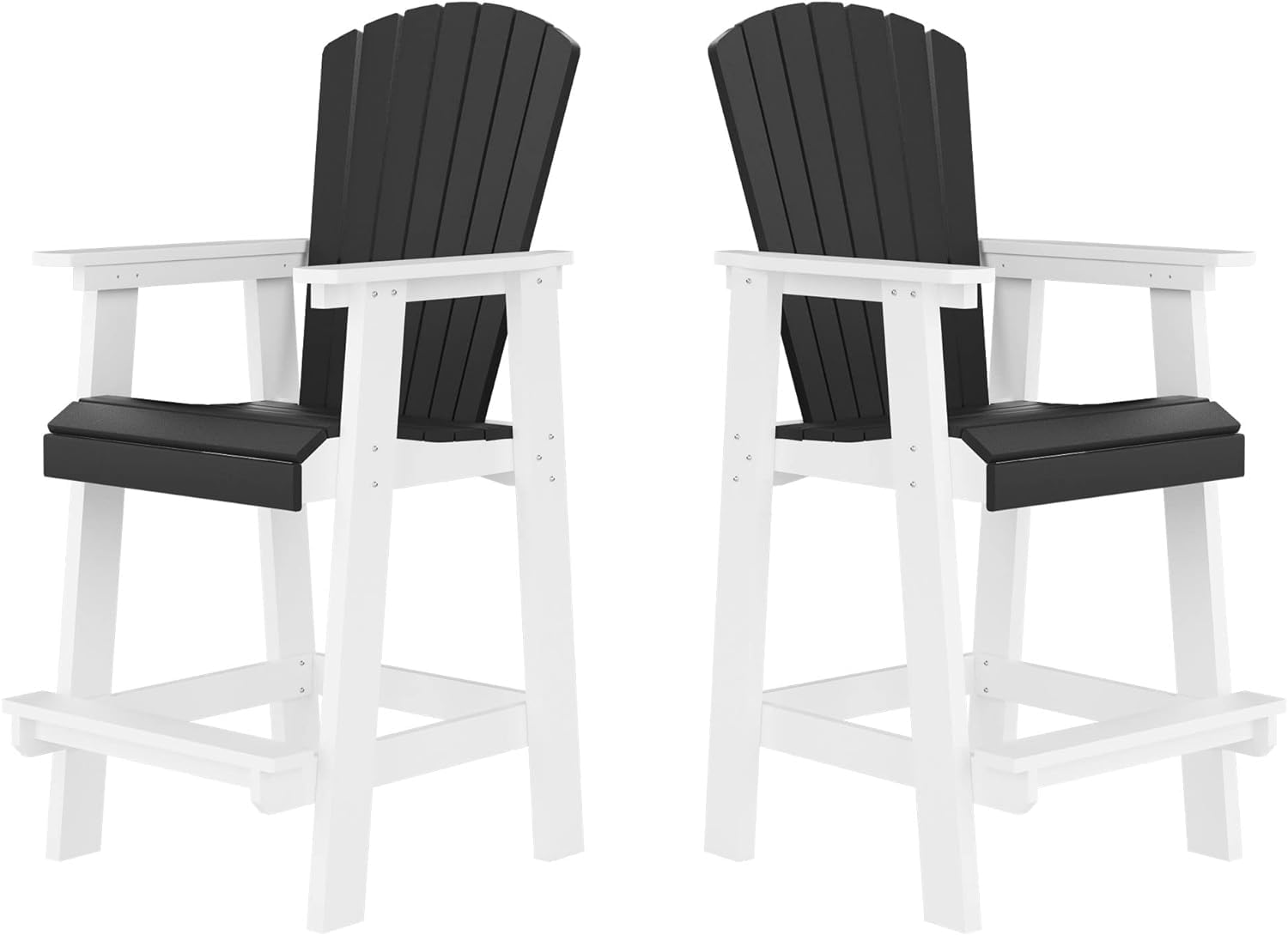 JURMALYN Outdoor Tall Adirondack Chairs Set of 2, Patio Bar Stool Chair with High Back, Widened Arms, All-Weather Balcony Chair for Backyard, Garden, Yard (White & Grey)