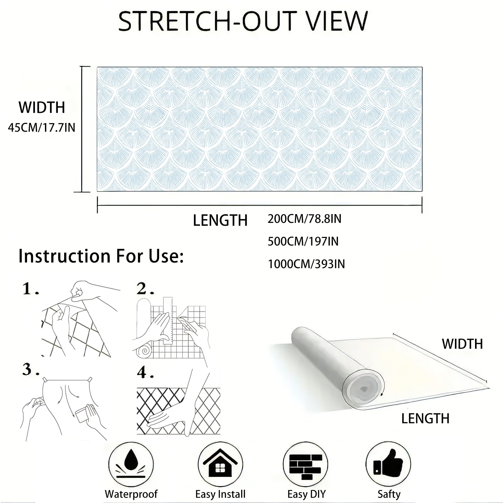 Modern Peel and Stick Wallpaper 17.3''×78.8'' Self Adhesive Wallpaper Blue and White Decorative Contact Paper Boho Removable Wall Paper for Bedroom Waterproof Wallpaper Bathroom Cabinets Decor Vinyl