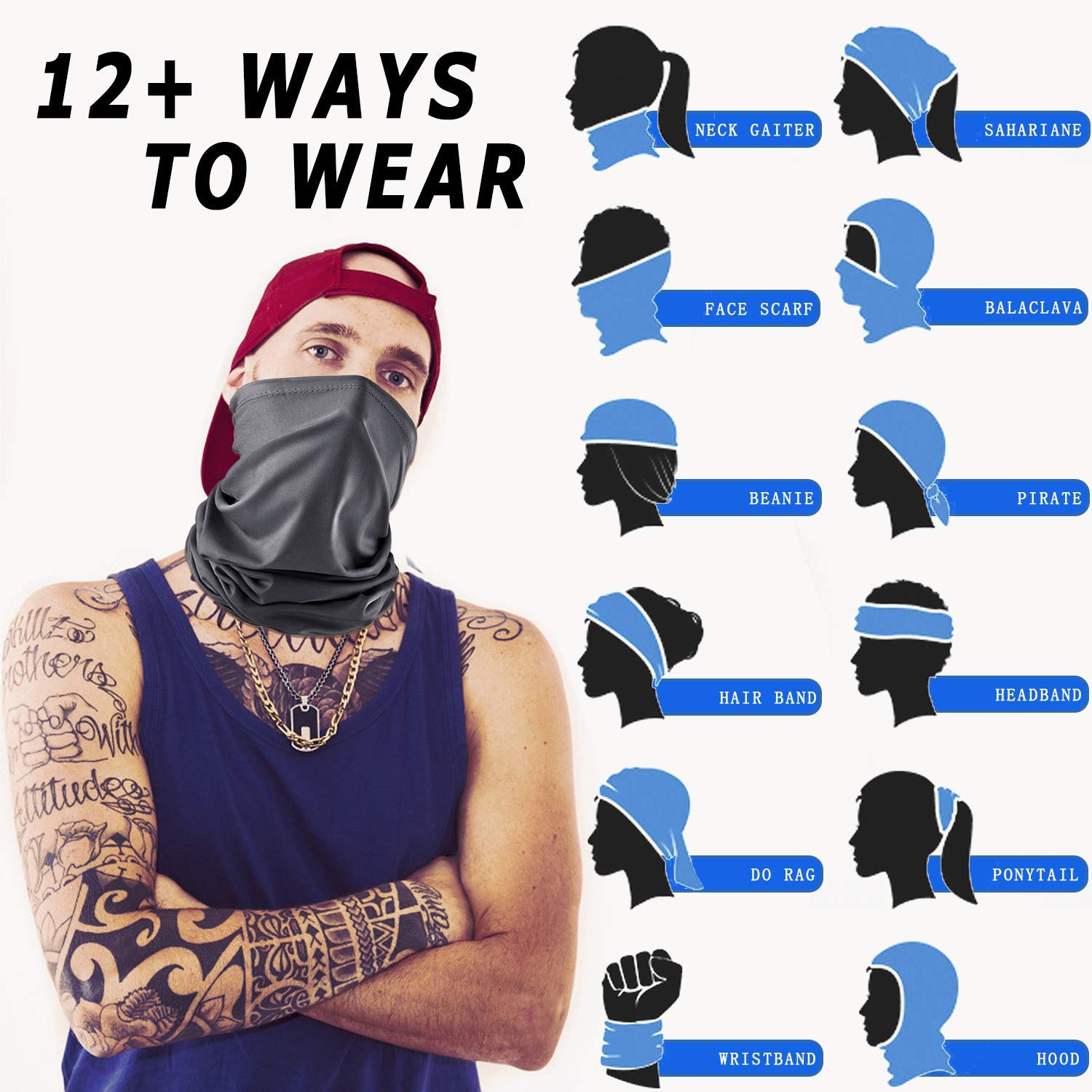 Elimoons 3P Neck Gaiter Breathable Bandana Mask Cycling Half Face Mask Men Women