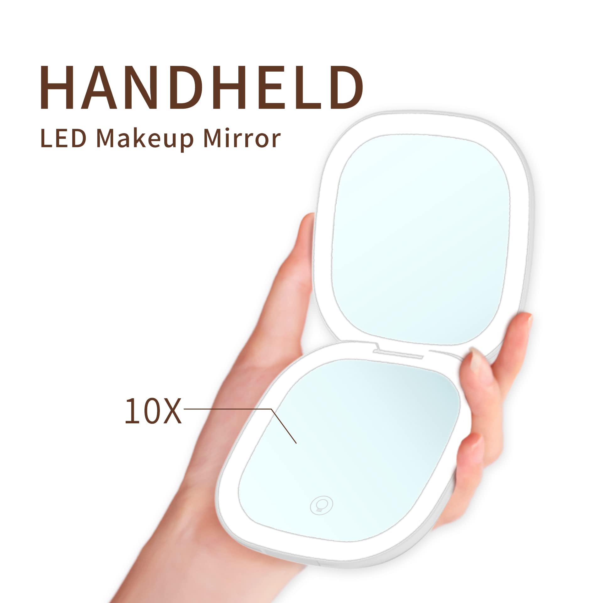 MILEDUO Compact Mirror with Light 1X/10X Magnification Travel Mirror Rechargeable Pocket Mirror LED Purse Mirror 2-Sided Folding Handheld Small Makeup Mirror with Light Gift for Women