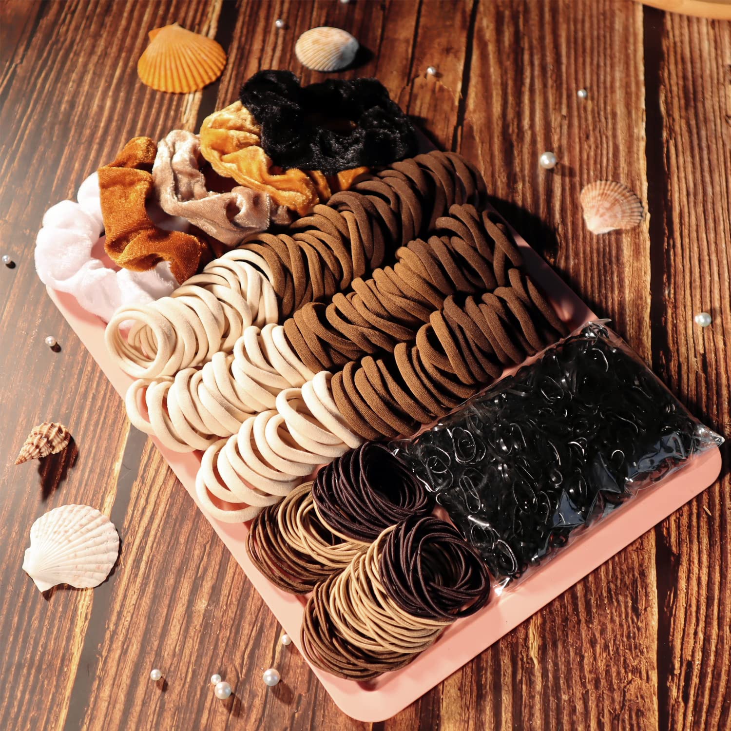 GUOXI Hair Scrunchies For Women,Brown Accessories Set,Seamless Nylon Soft Elastic Ties,Ropes Ponytail Holder Bands Thick and Curly(805PCS)