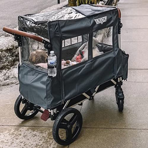 Keenz Outdoor All Weather Wind Cover and UV Protector with Windows and Zipper Enclosure for 7S Push Pull Storage Wagon Stroller, Gray