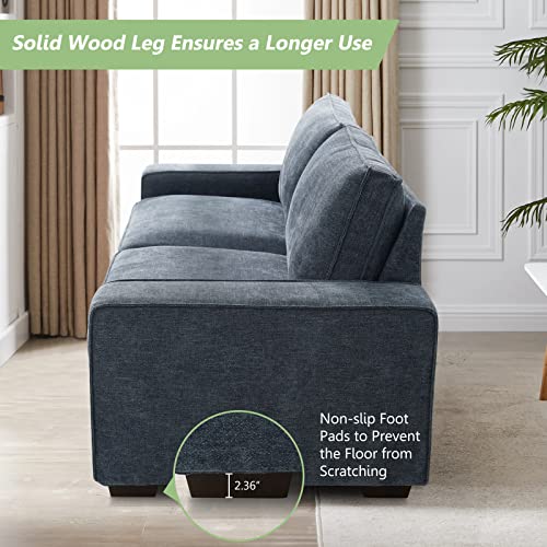 LEISLAND 88.58" Modern Sofas Couches for Living Room, Chenille Deep Seat Sofas & couches with Square Armrest, Removable Low-Back Sofa Cushion and Detachable Sofa Cover/Easy to Install(Blue)