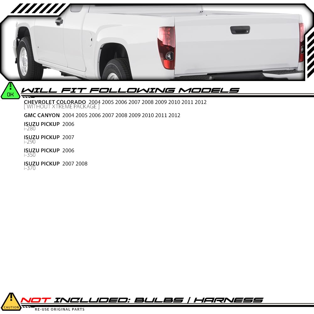 EPIC LIGHTING AMOE Style Halogen Tail Lights Lens & Housing Only Assembly Replacement for CHEVROLET GMC ISUZU 04-12 Colorado Canyon 06-08 Pickup [ GM2800164 GM2801164 25821848 25821849 ] Pair