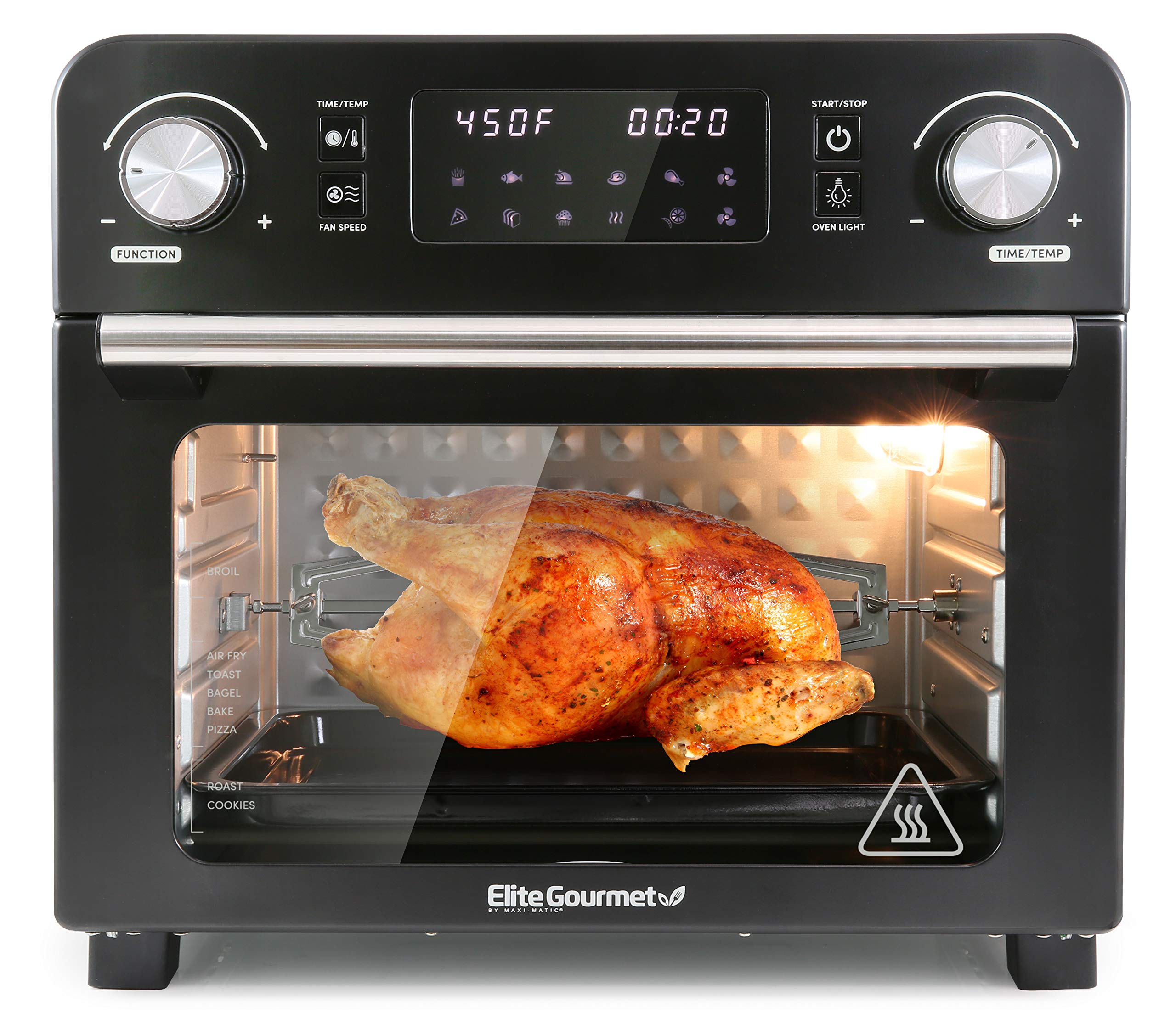 Elite Gourmet EAF9310 Digital Programmable Fryer Oven, Oil-Less Convection Oven Extra Large 24.5 Quart Capacity, fits 12" pizza, Grill, Bake, Roast, Air Fry, 1700-Watts, Black
