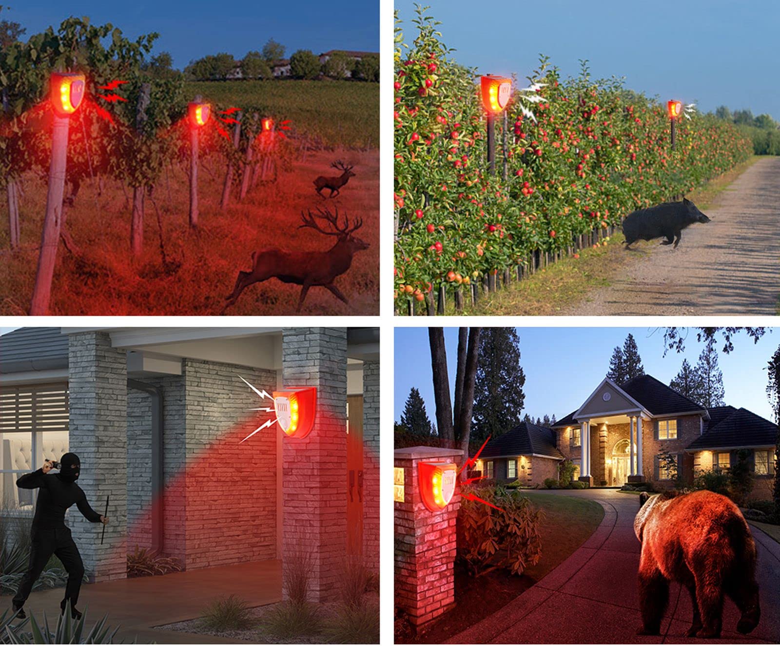 HULPPRE Solar Outdoor Motion Sensor Alarm-Dog Barking&Gunshot Sound,129db Loud Noise Maker,3 Work Modes Strobe Light with USB,Say Goodbye to The Unwanted Explorers
