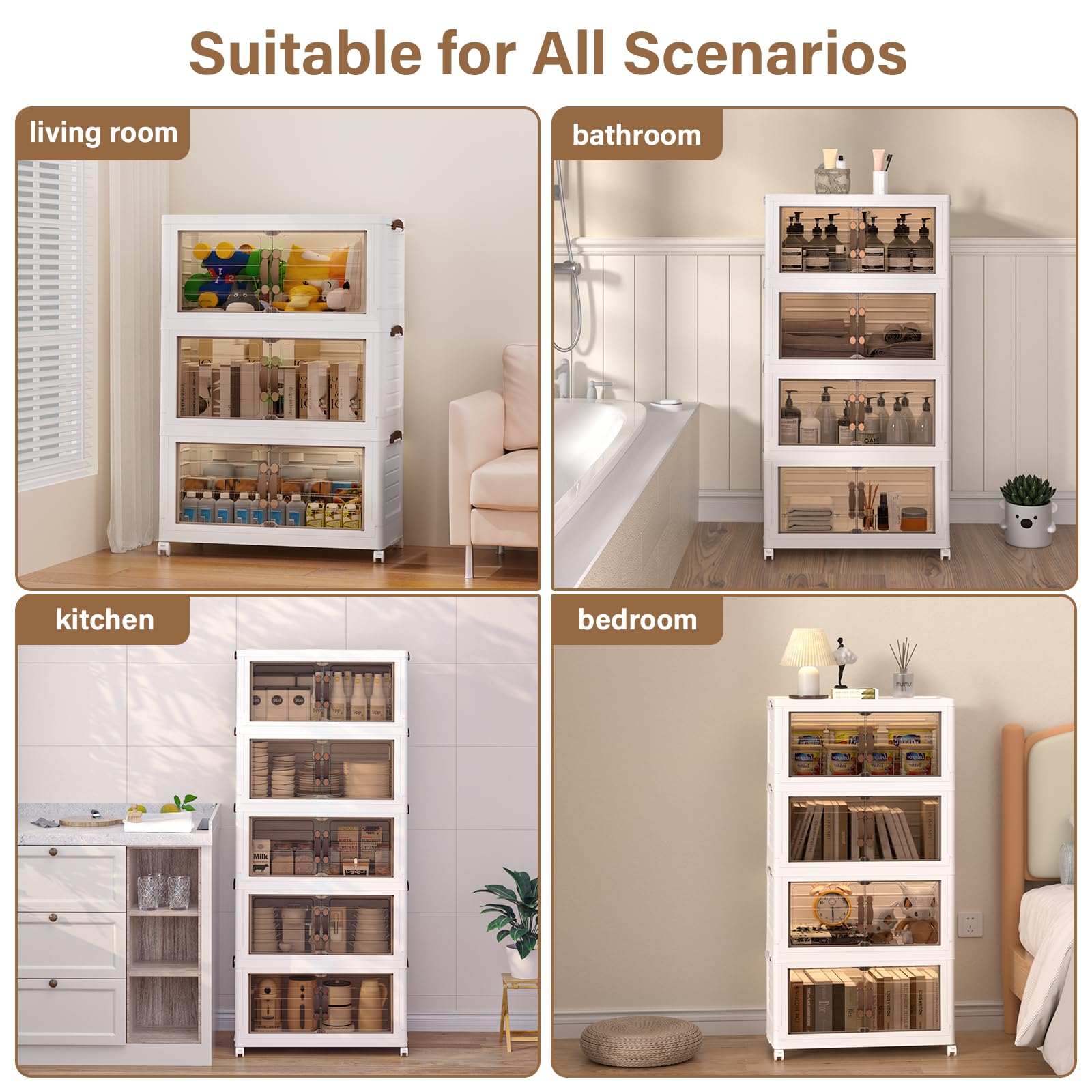 SIRIRIC Storage Bins with Lids- 5 Tiers 275Qt Plastic Collapsible Storage Bins, Closet Organizers and Storage, Folding Storage Box with Wheels, Large Stackable Storage Bins with Front Door