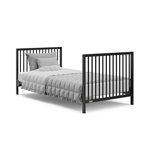 Graco Teddi 4-in-1 Convertible Mini Crib with Bonus Water-Resistant Mattress (Black) β GREENGUARD Gold Certified, 2.75-Inch Mattress Included, Convenient Size, Easy 30-Minute Assembly