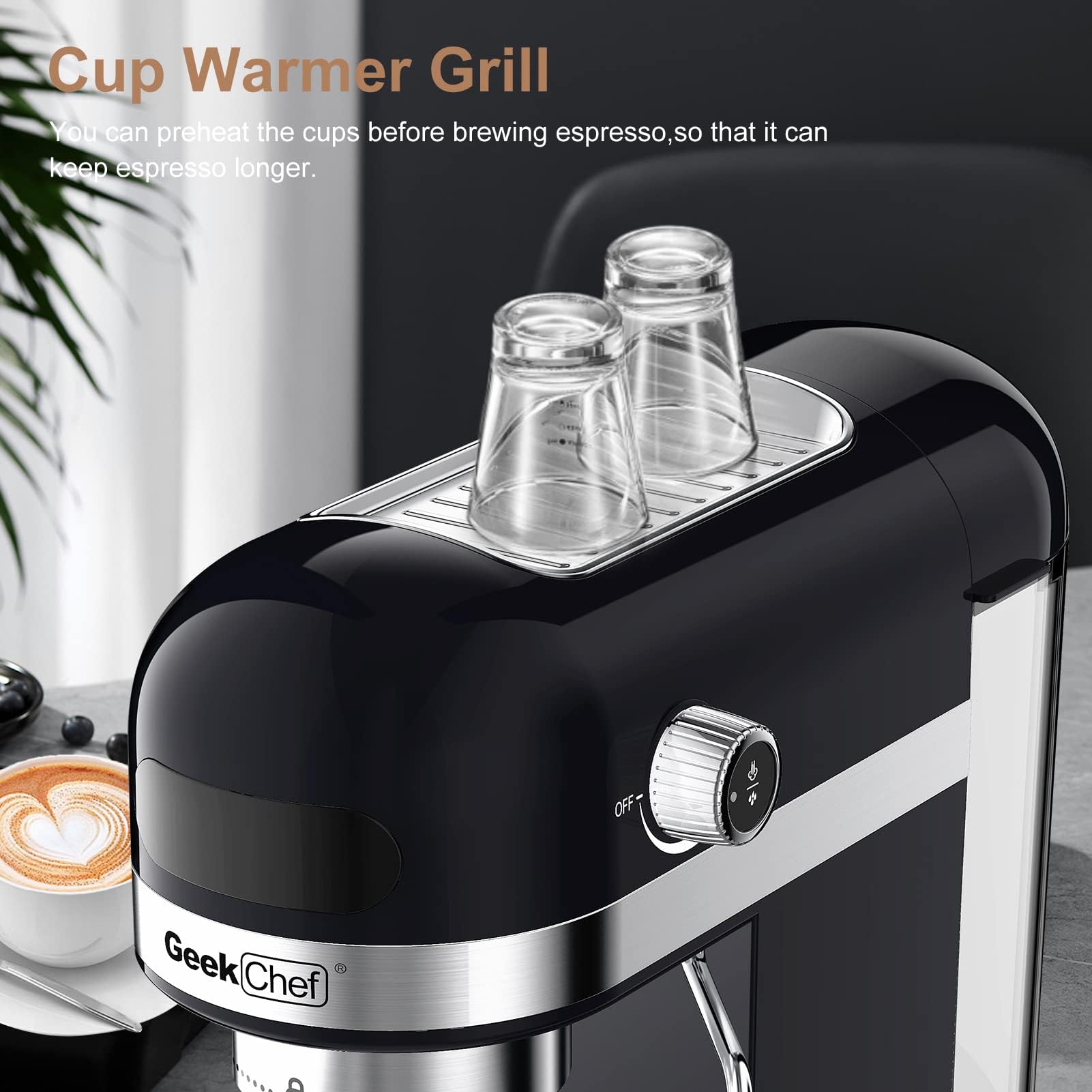 Geek Chef Espresso Machine, High Performance For Espresso, Cappuccino, Latte, Machiato, Semi-Automatic Coffee Maker