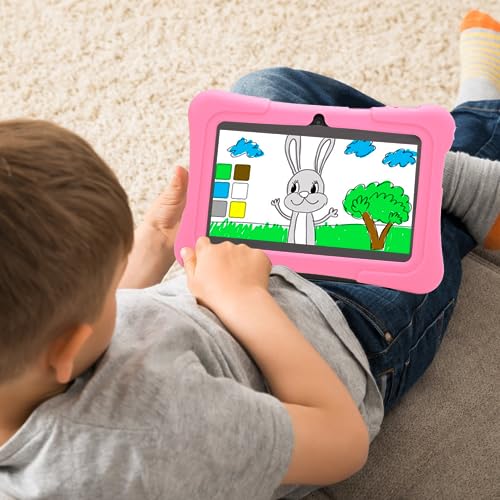 FOLOSAFENAR 7 Inch Kids Tablet 32GB ROM 3000mAh Battery Dual Camera Cute Kids Tablet WiFi Quad Core for Girls (US Plug)