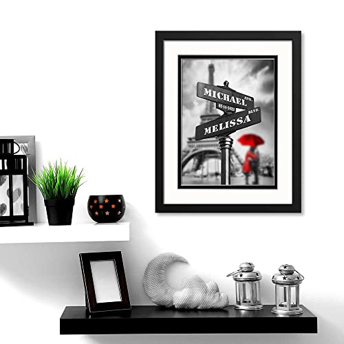 Lovers path-crossing sign - Personalized artwork with Couple's Names. Gift for wedding Anniversary, housewarming, Valentine's Day. Paris wall art.
