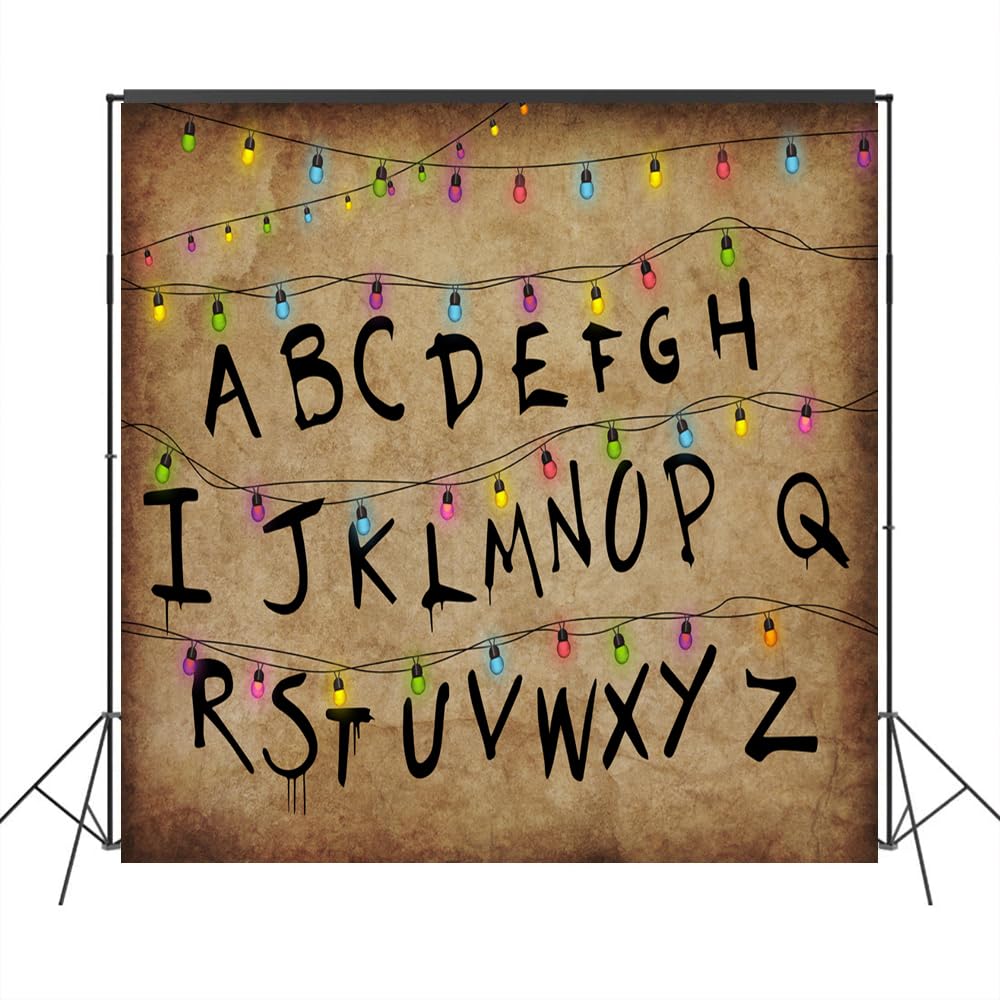 Lofaris Lofaris Stranger Backdrop Rustic Alphabet Colorful Lights Background Kids Birthday Baby Shower Party Decor Cake Table Banner Photo Booth Props Cake Table Banner 6x4ft