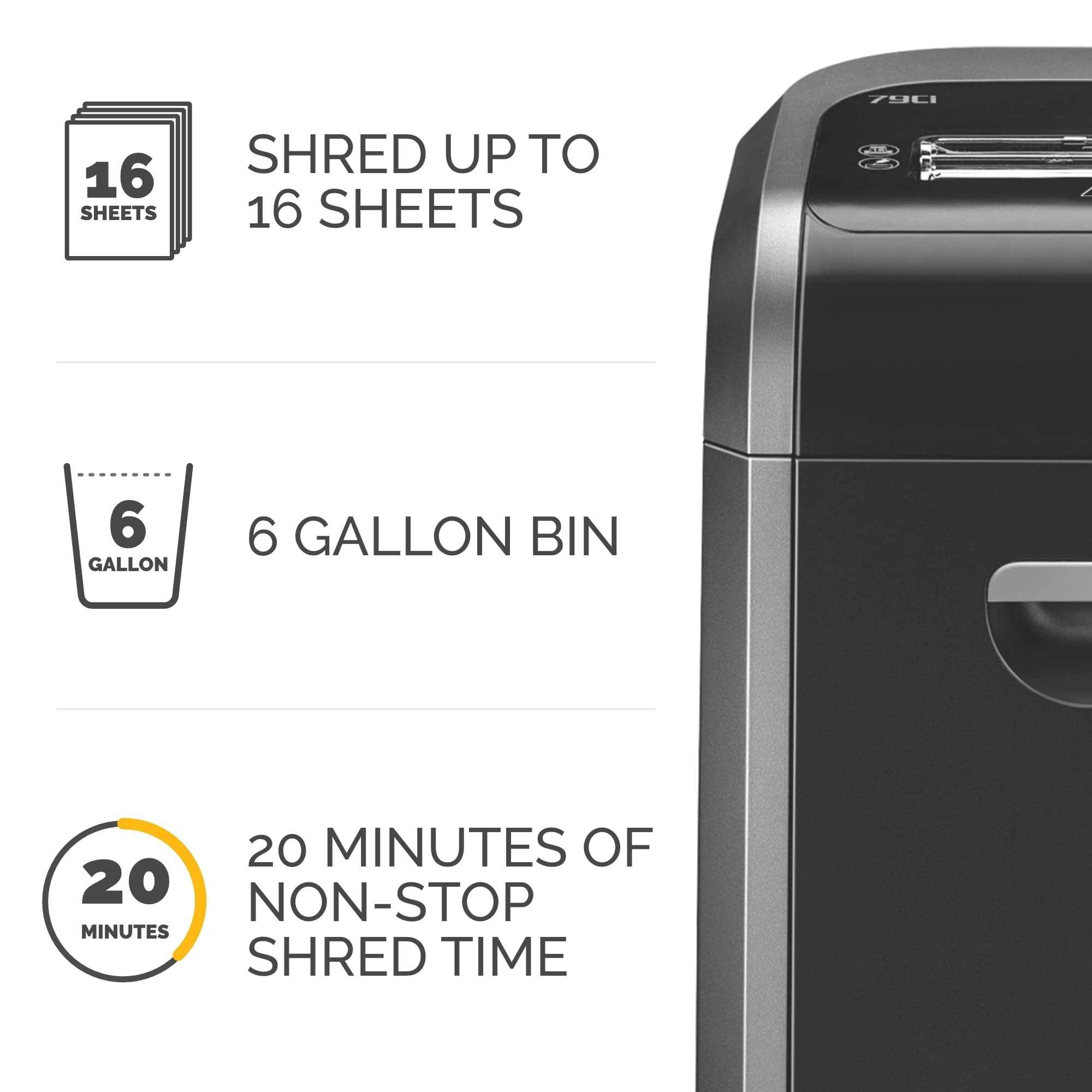 Fellowes Powershred 79Ci 16-Sheet 100% Jam-Proof Heavy Duty Crosscut Paper Shredder Machine for Office and Home, Black/Dark Silver 3227919