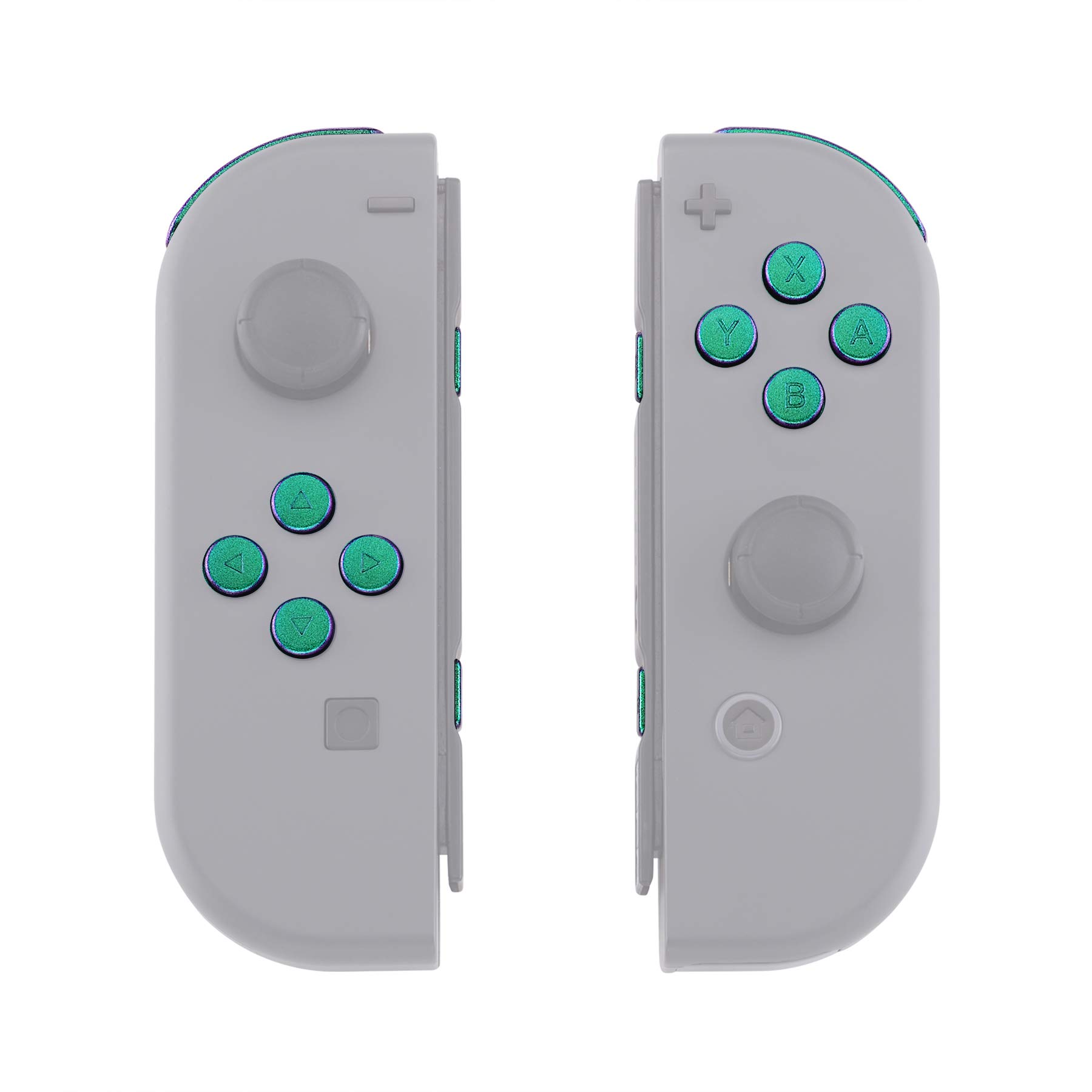 eXtremeRate DIY Full Set Buttons for Nintendo Switch & Switch OLED, Replacement Button for JoyCon, ABXY Direction Keys SR SL L R ZR ZL + - Home Capture Trigger Buttons Springs - Chameleon Green Purple