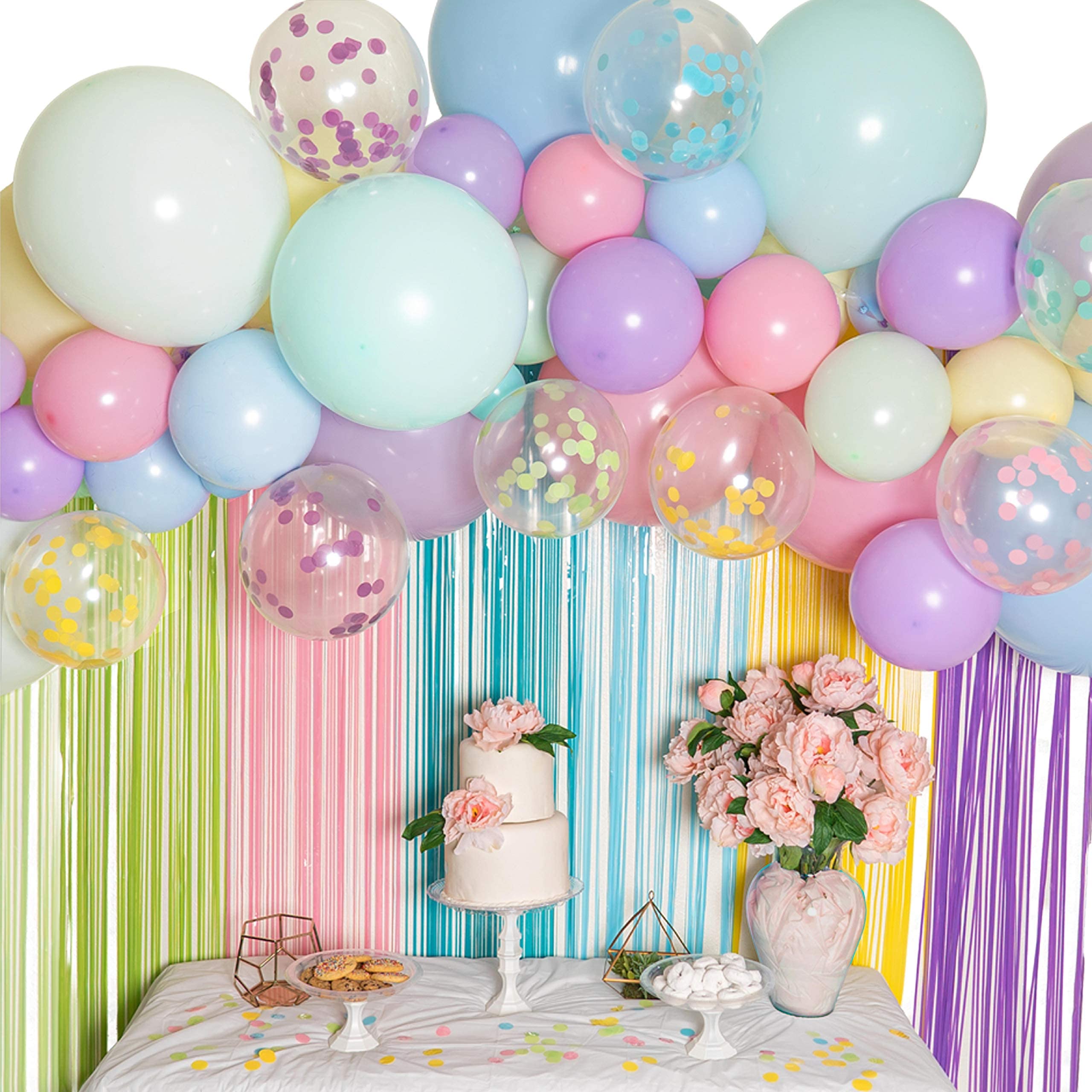 Pastel Balloon Garland Kit - Macaron Balloon Arch Kit for Parties - Small and Large Balloons Gold Confetti Mint Pink Balloons - Balloon Column