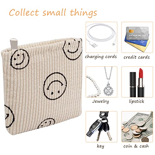 LYroo Small Makeup Bag Beige Mini Makeup Zipper Pouch Corduroy Makeup Bag Small Cosmetic Bag for Purse Essentials Items Women Coin Purse Aesthetic Stuff