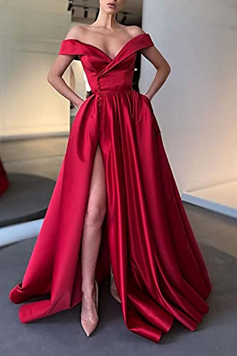 Mermaid Prom Dresses with Pockets for Junior Satin Pleated Formal Evening Gown US18W Hot Pink