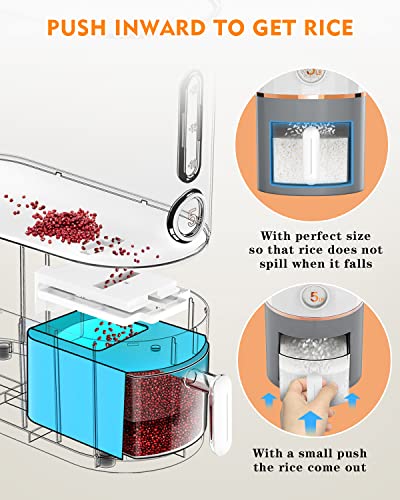 VenDotbi 26.5 Lbs Rice Dispenser, Rice Container with Measuring Cup, Large Capacity Food Storage Container with Lid, Food Dispenser Kitchen Organization for Home Kitchen Pantry Rice Soybean Corn