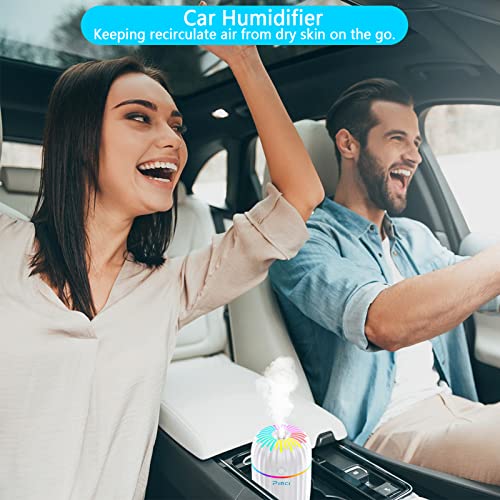 Pinci 300ml Air Humidifier,Colorful Cool Portable Mini Humidifier,Small Desktop Cold mist Humidifier,Auto Shut-Off,2 Mist Modes,Super Quiet for Car,Plant,Office,Bedroom(White)