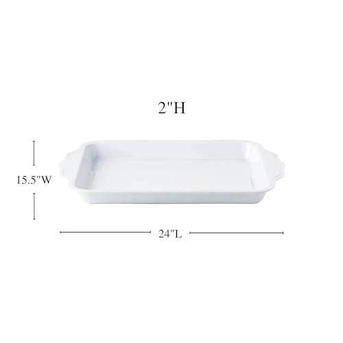 Juliska Berry & Thread Melamine Tray 24 in. - Whitewash, Melamine Serving Tray - Unbreakable, White Melamine, Decorative Embossed Melamine Serving Tray with Handles