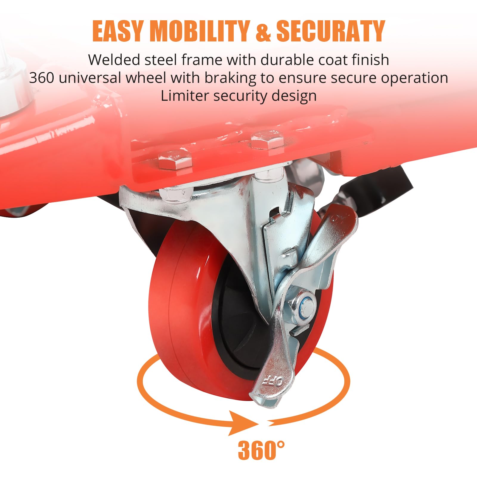 Hydraulic Lift Table Cart 500lbs, Lift Table Capacity 28.5" Lifting Height, Manual Single Scissor with 4 Wheels and Non-Slip Pad Thickness 3mm for Material Handling and Transportation Red