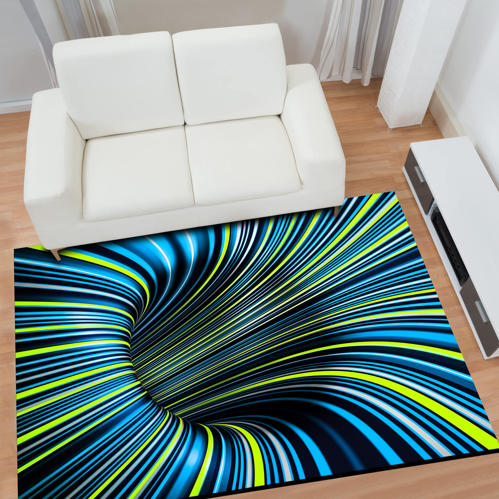 SEBKQ Optical Illusion Area Rug Black Light,Large UV Reactive 3D Vortex Non-Slip Carpet,Suitable for Living Room Bedroom Decorative Rug 70in×47in×0.39in(Green)