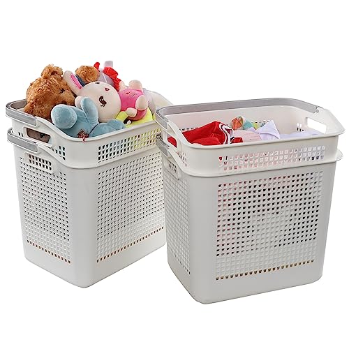 Nicesh 4 Pack 35 L Plastic Laundry Basket with Handle, White Laundry Hamper for Wet Towel
